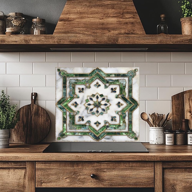 Glass Backsplash, Pattern Tile Look One Piece Tempered Glass Kitchen ...