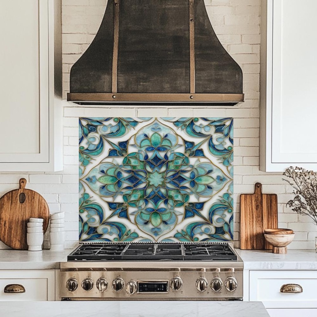 Glass Backsplash, Pattern Tile Look One Piece Tempered Glass Kitchen ...