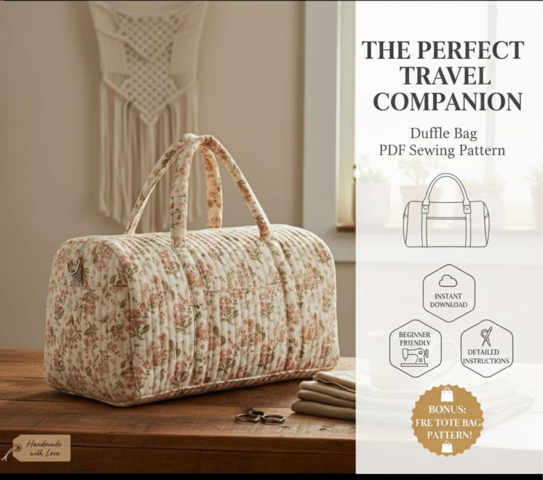 Duffel Bag Sewing Pattern PDF | Instant Download- Large Travel Bag ...