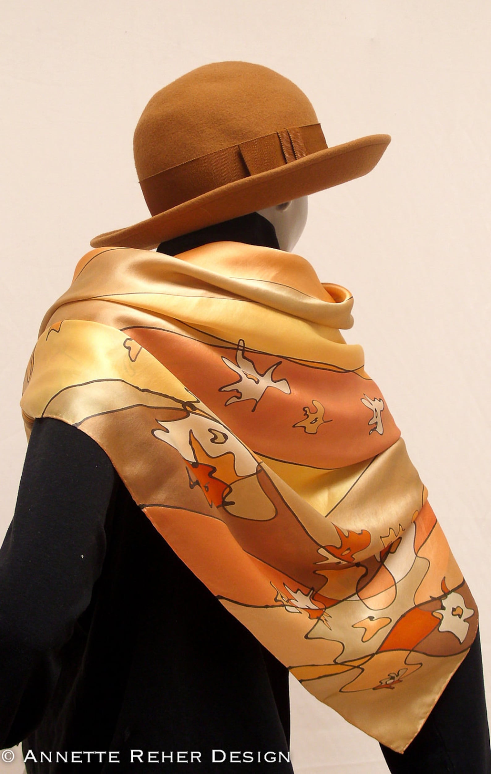 Scarf Silk Gold Yellow Handpainted - Etsy