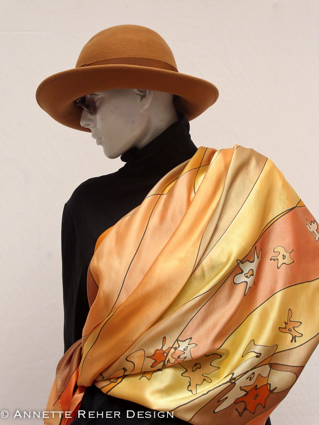 Scarf Silk Gold Yellow Handpainted - Etsy