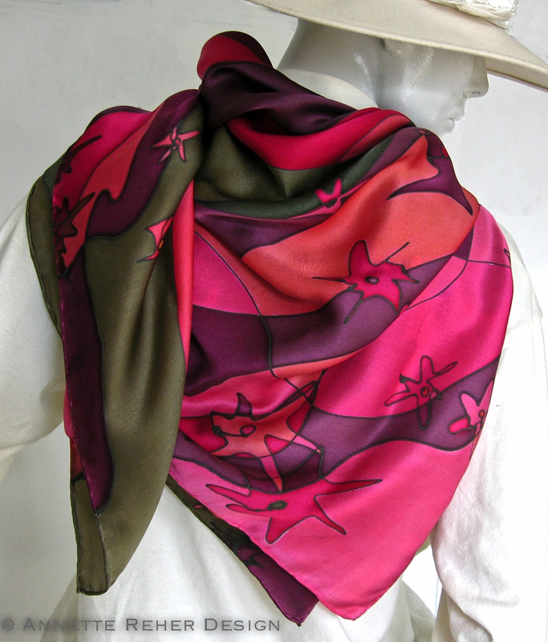 Scarf Silk Red Orange Aubergine Olive Handpainted - Etsy