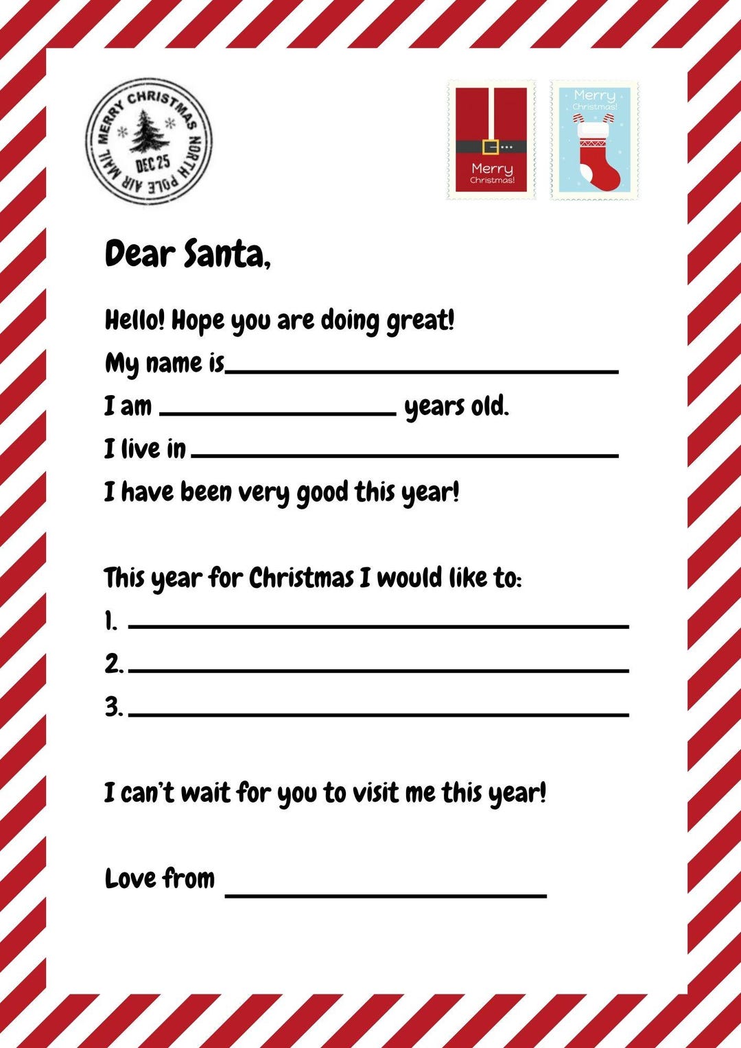 Letter to Santa Printable, Santa Wish List Letters, Christmas Letter ...