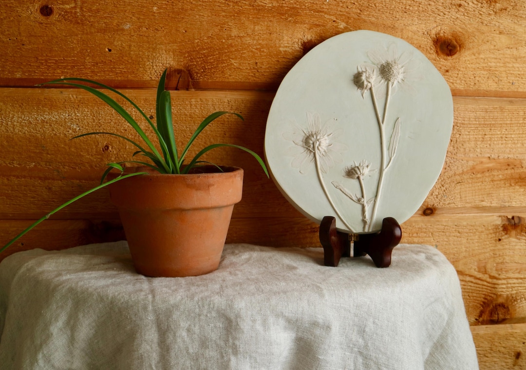 Botanical Plaster Wall Art – Large Floral Bas Relief – Handmade Neutral ...