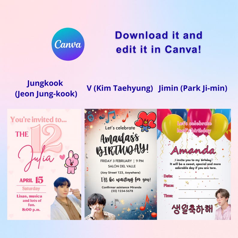 Editable BTS Birthday Invitation - Etsy España