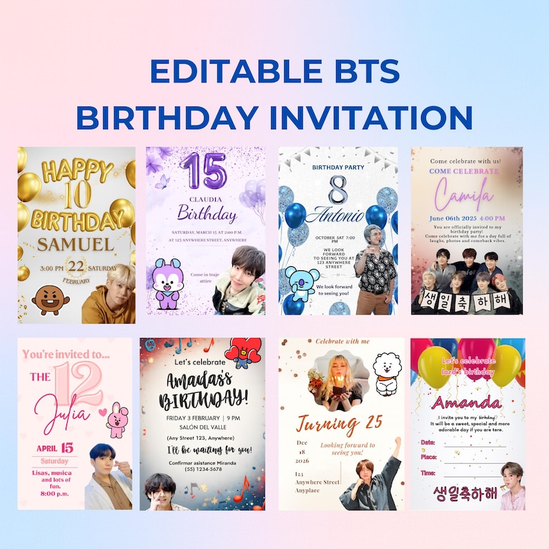 Editable BTS Birthday Invitation - Etsy España