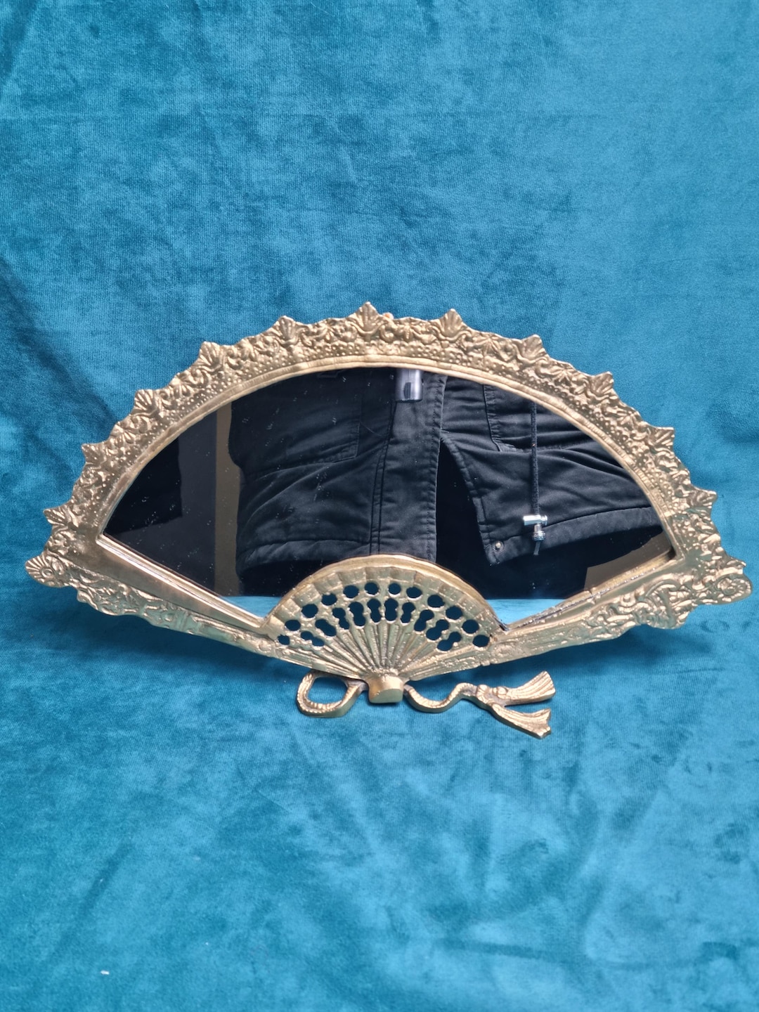 Vintage Brass Peacock Fan Vanity Mirror | Ornate Moroccan Decorative ...