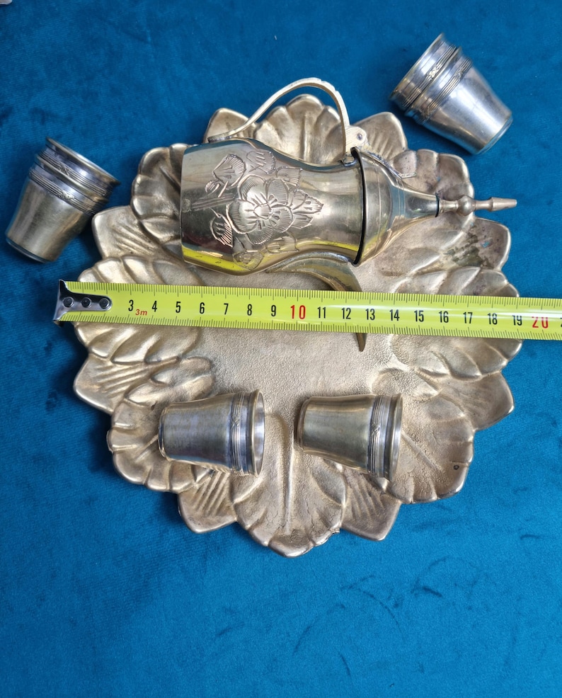 Vintage Islamic Moroccan Brass Tea Set – Teapot, Tray & 6 Tea Glasses ...