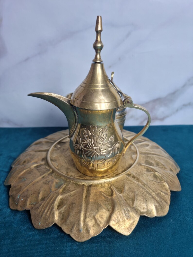 Vintage Islamic Moroccan Brass Tea Set – Teapot, Tray & 6 Tea Glasses ...