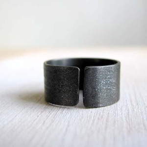 Adjustable Black Band- Black Oxidized Ring- Simple Engraved Tube- Rock ...