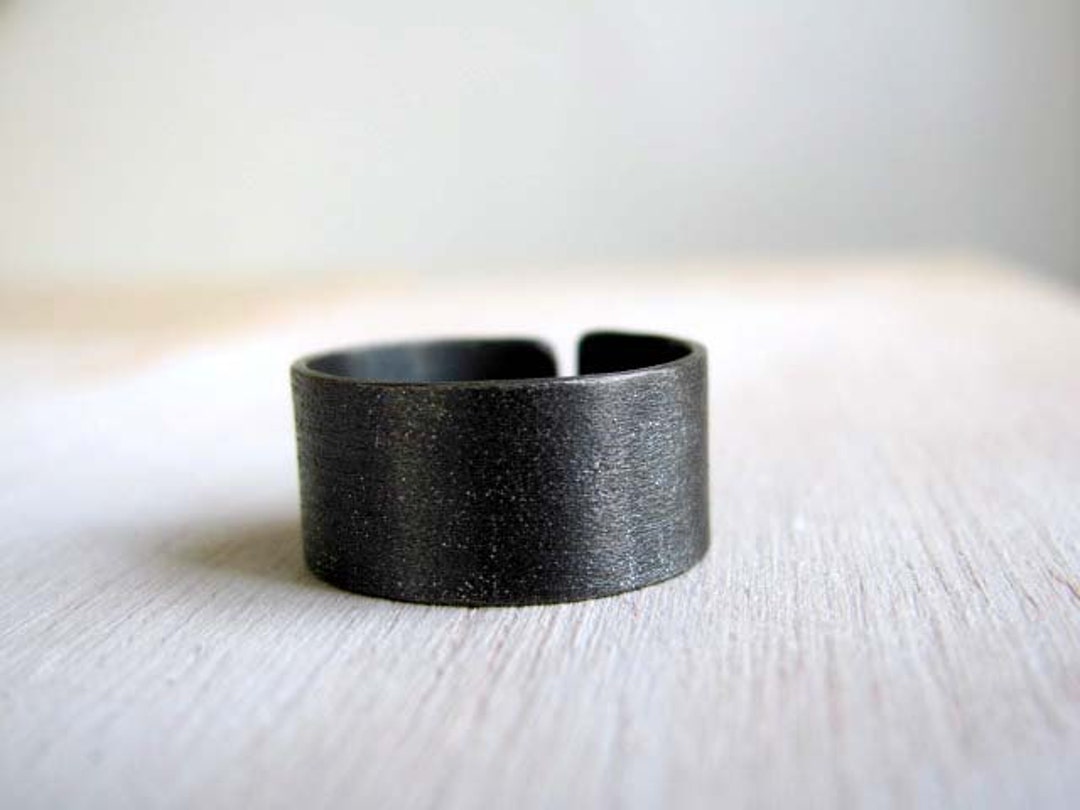 Adjustable Black Band- Black Oxidized Ring- Simple Engraved Tube- Rock ...