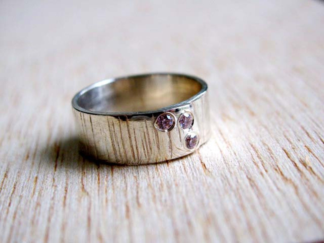 Engraved Sterling Silver Ring – Modern Zircon Stone Wedding Band ...
