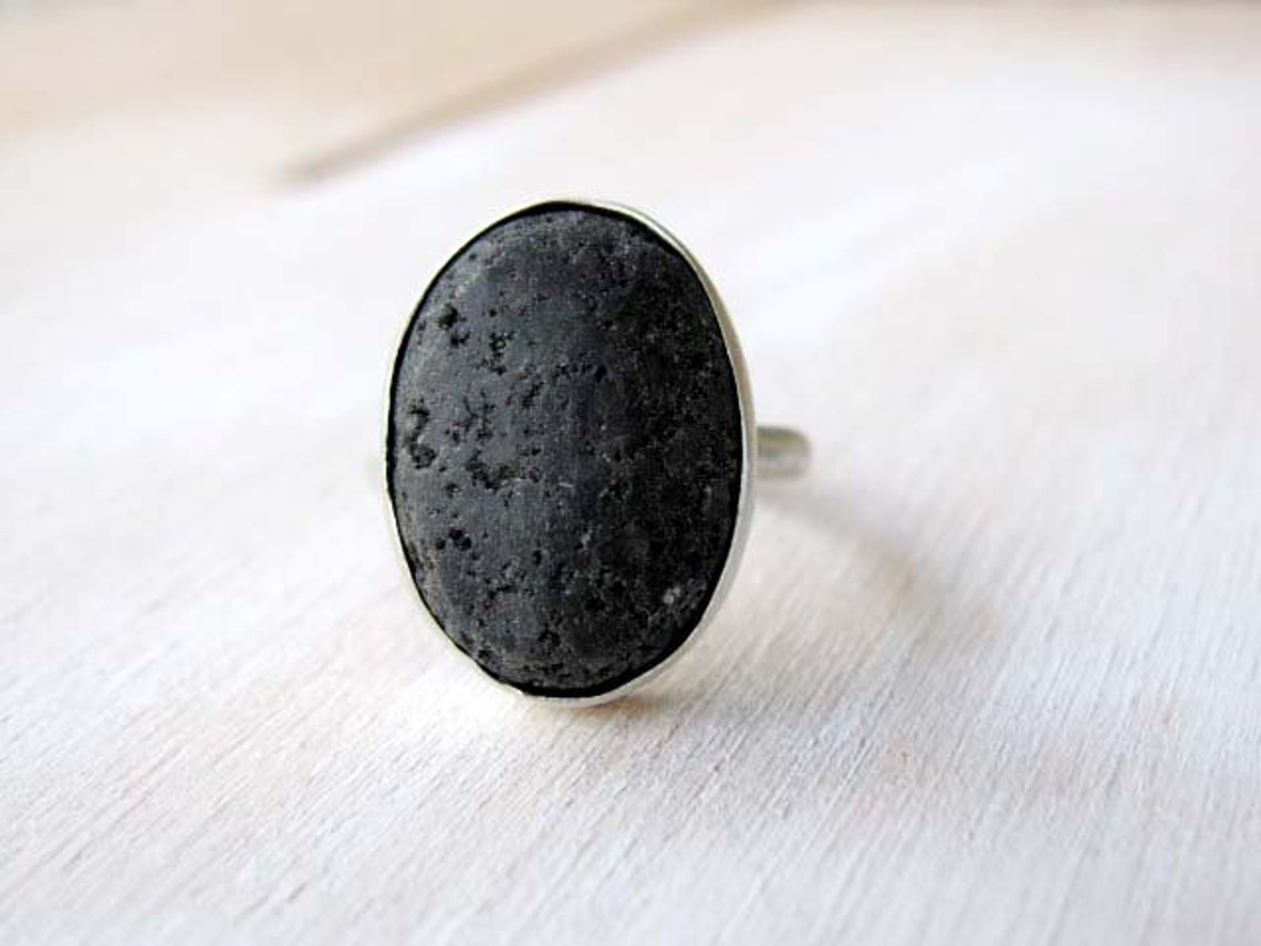 Lava Stone Ring Sterling Silver, Greek Santorini Stone Ring, Summer ...
