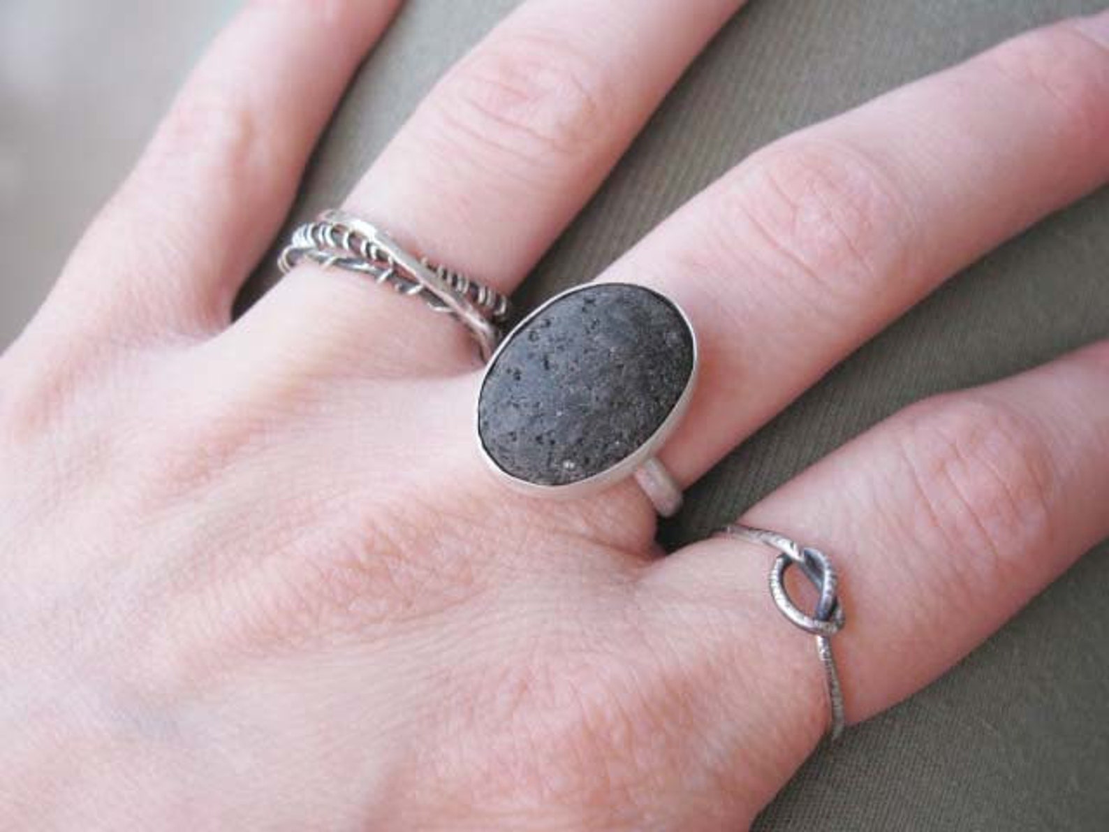 Lava Stone Ring Sterling Silver Greek Santorini Stone Ring - Etsy