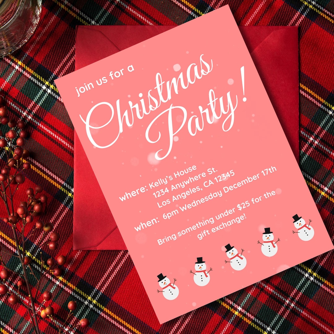 Simple Christmas Party Invitation Editable Template Jolly and Red ...