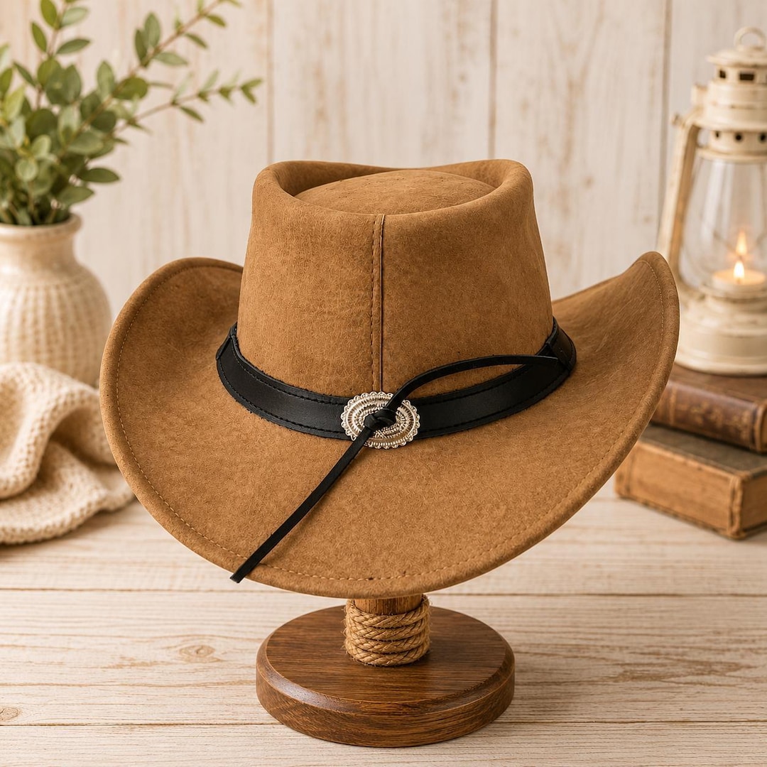 Western Cowboy Hat, Leather Hat, Country Concert Fashion, Tan Outback ...