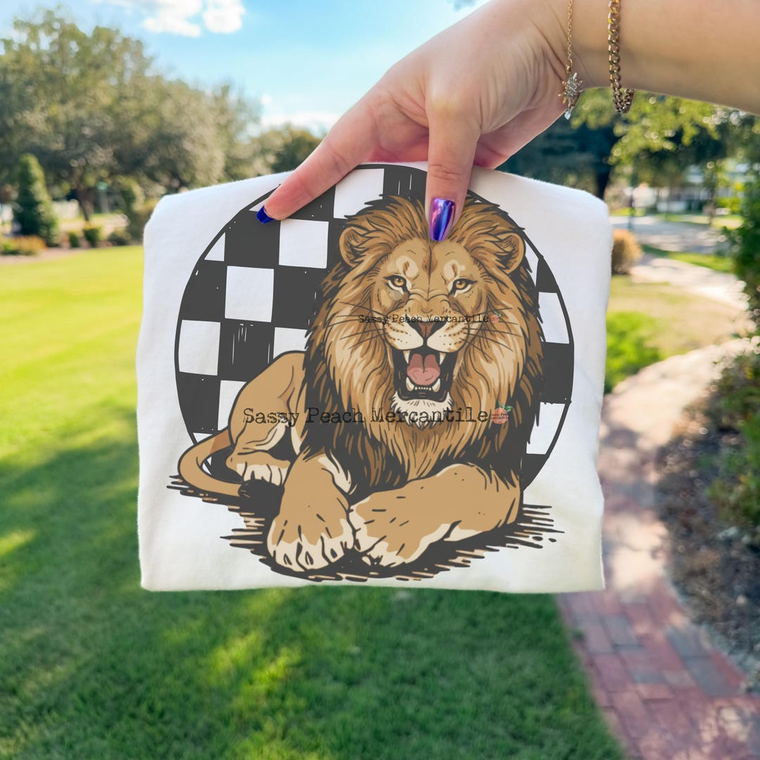 Retro Vintage Lion Shirt PNG, Retro Checkered Boho Tee, Retro Lion Tee ...