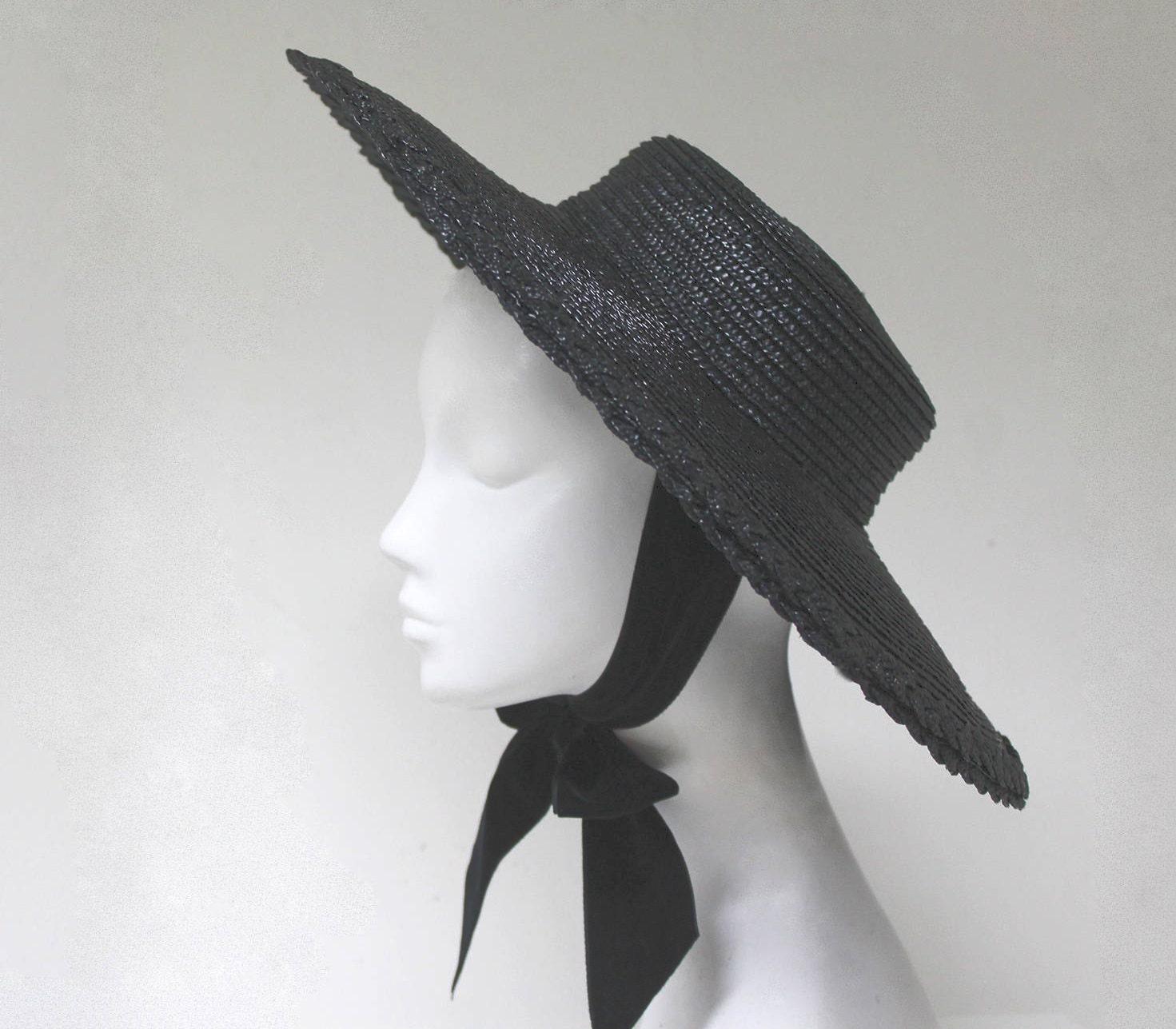GABRIELLE Black Straw Bergère Hat - Gothic Victoriana Bonnet With ...