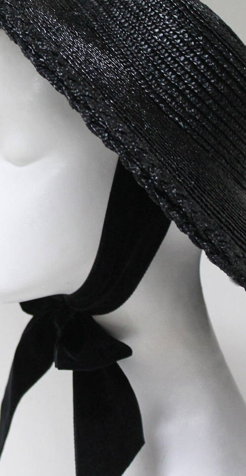GABRIELLE Black Straw Bergère Hat - Gothic Victoriana Bonnet With ...