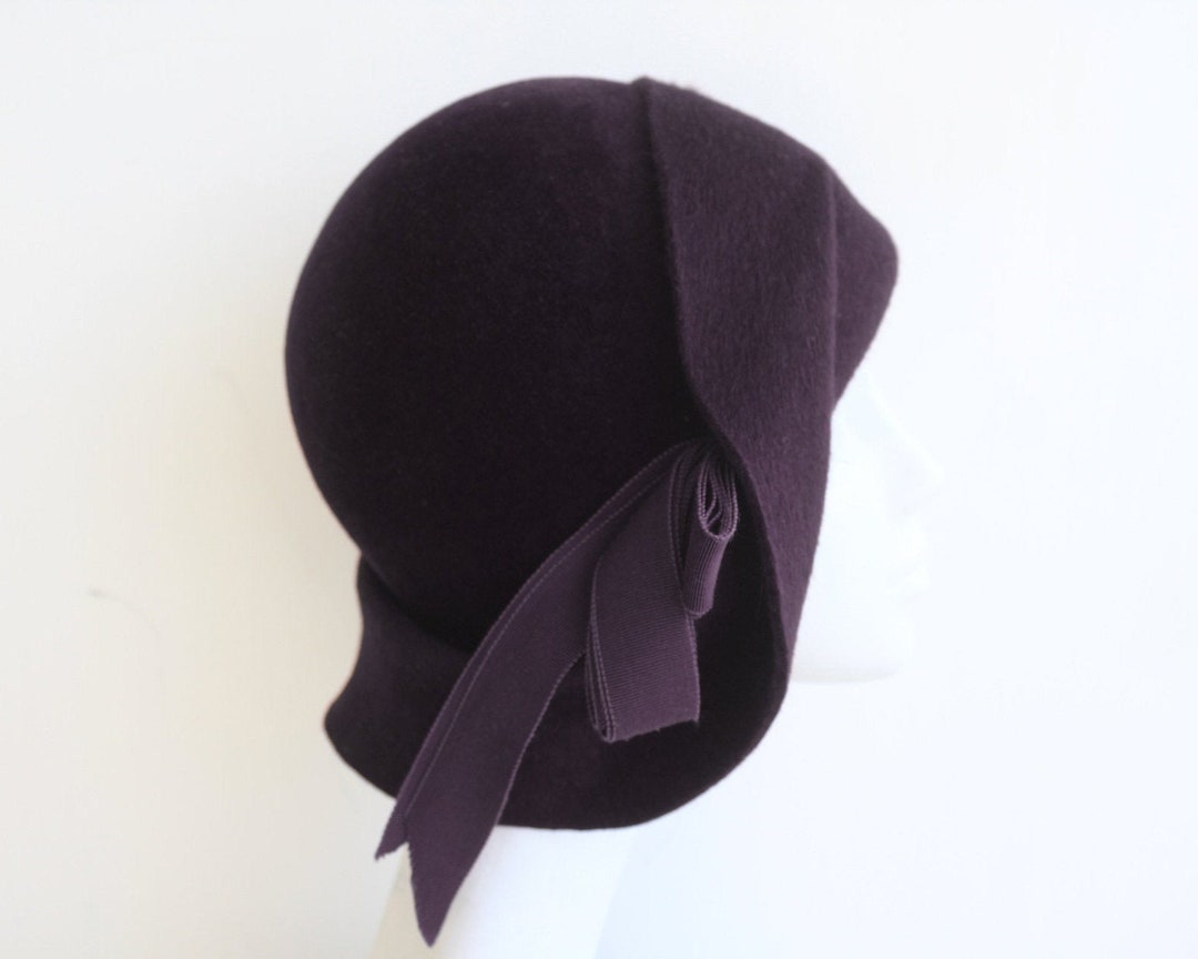 Classic Cloche Hat ''ANAISE'' in Deep Purple Velour Felt - Wedding ...