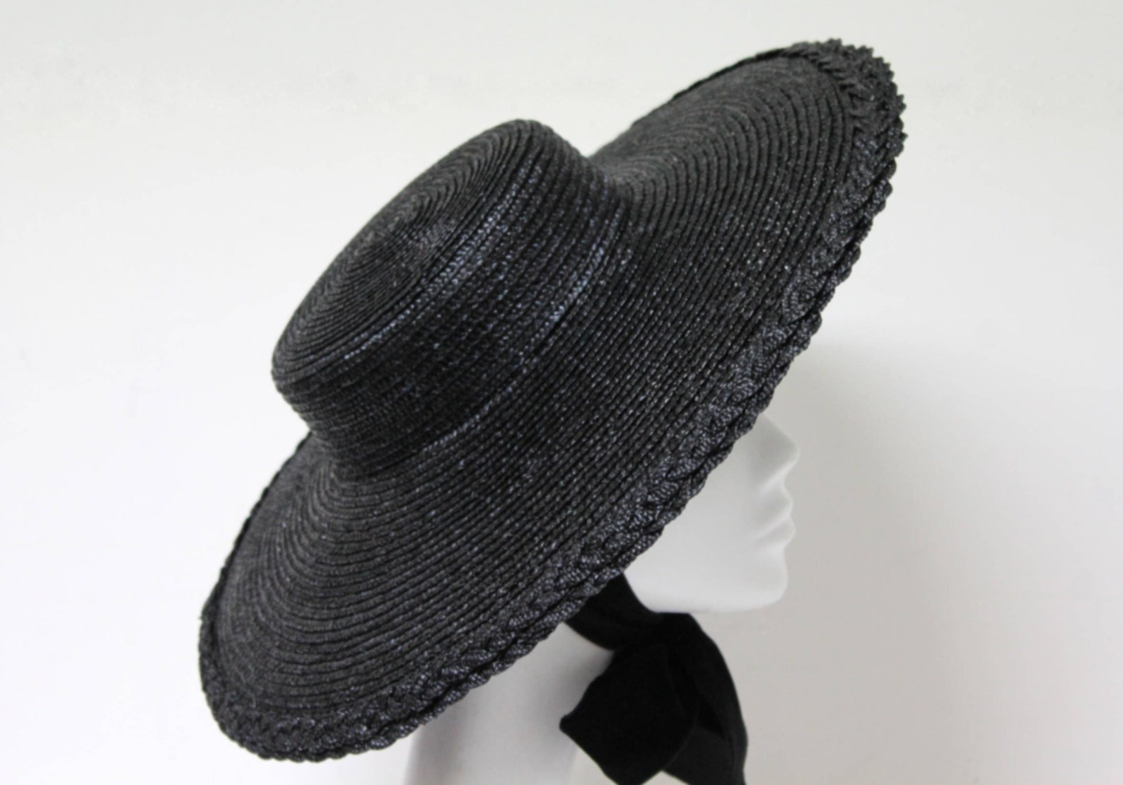 GABRIELLE Black Straw Bergère Hat - Gothic Victoriana Bonnet With ...