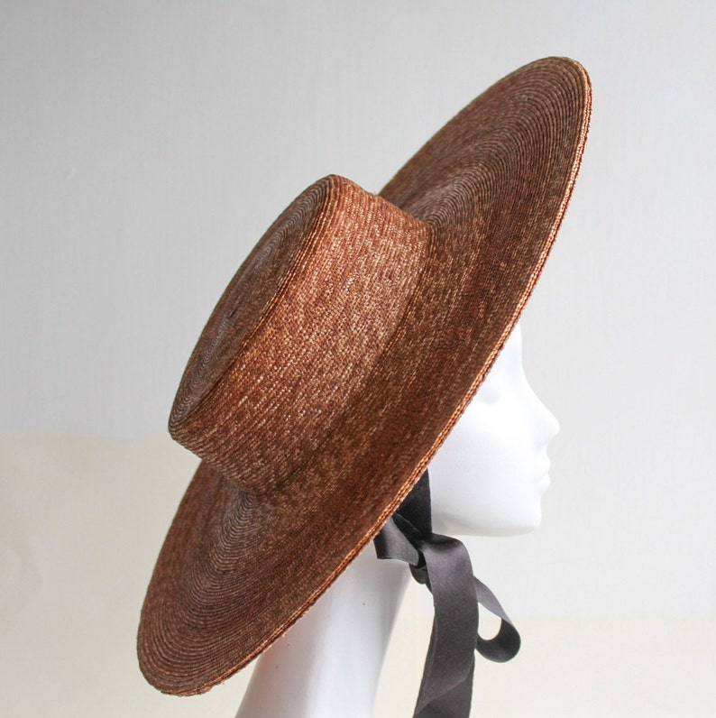 Chestnut Brown Wide Brim Straw Boater Hat ''BENTLEY'' Edwardian Style ...