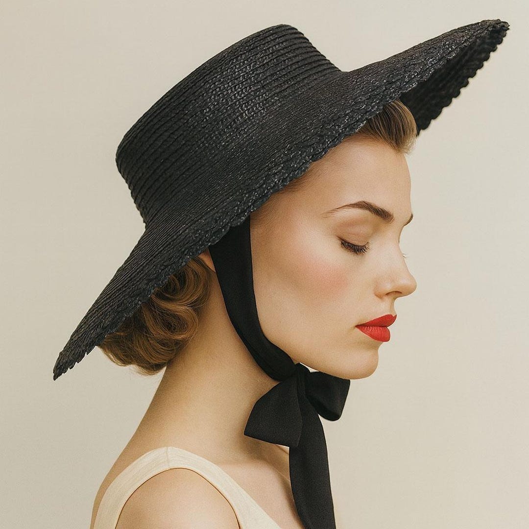 GABRIELLE Black Straw Bergère Hat - Gothic Victoriana Bonnet With ...