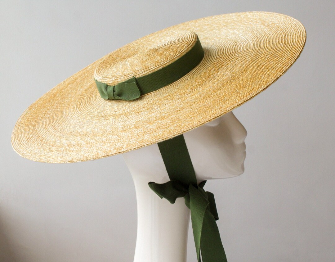 Classic Fine Straw Boater ''MONTPELLIER BEAU'' W/green Grosgrain Ribbon ...