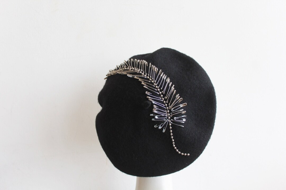 Black Beret Hat ''STARDUST'' With Silver Safety Pin Embellishment - Etsy