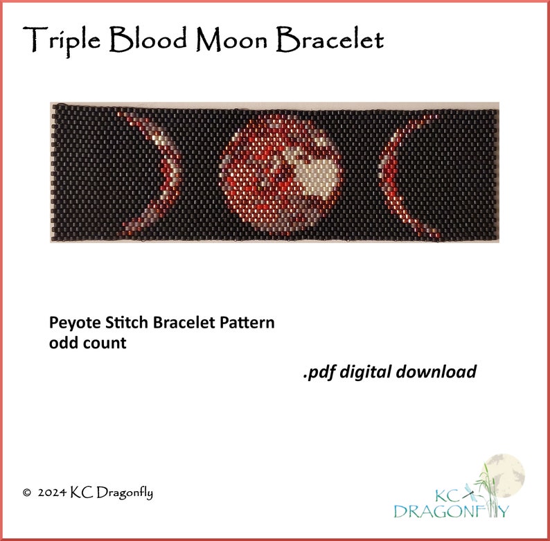 Triple Blood Moon Bracelet Pdf. Pattern Odd Count Peyote Stitch ...