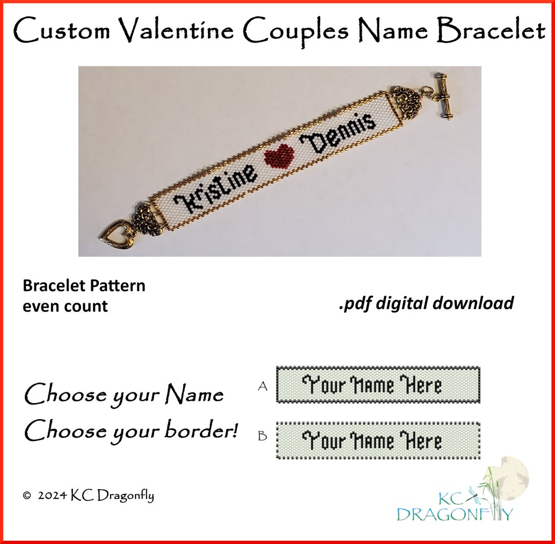 Custom Valentine or Wedding Couples Name Your Name Here Bracelet Pdf. Pattern Even Count Peyote ...