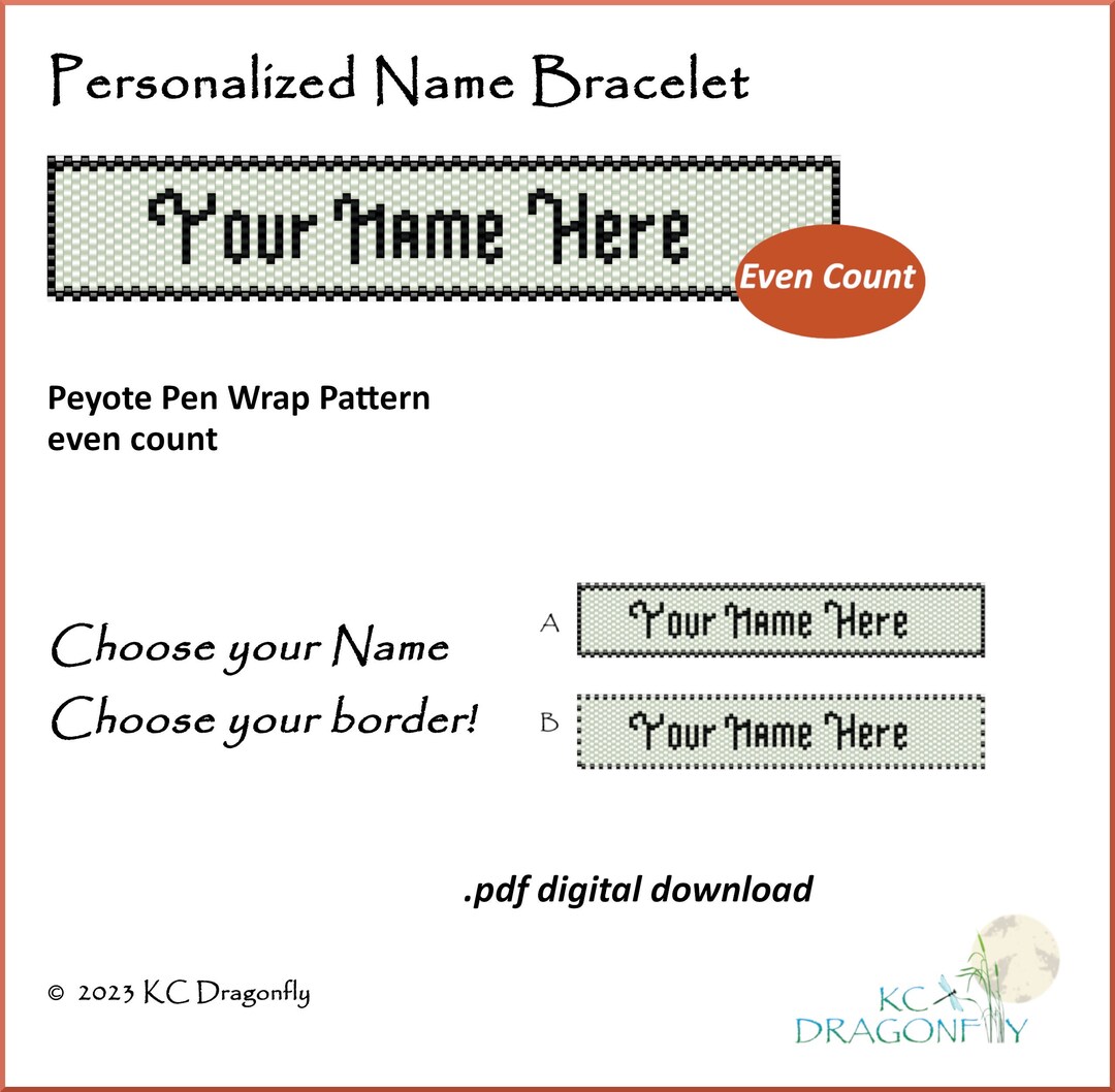 Custom Name Your Name Here Bracelet Pdf. Pattern Even Count Peyote Stitch Straight Border - Etsy