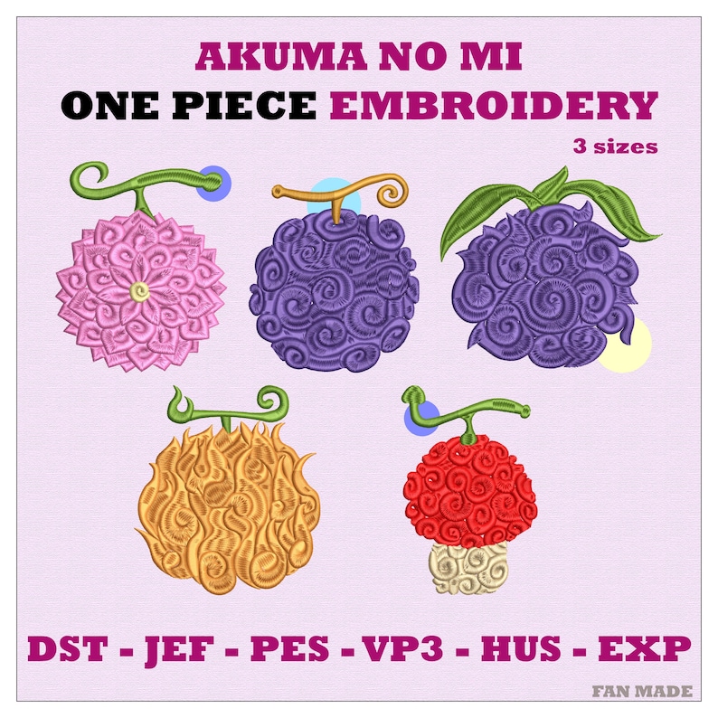 Devil fruit from one piece Embroidery Design akuma no mi bundle gomu ...