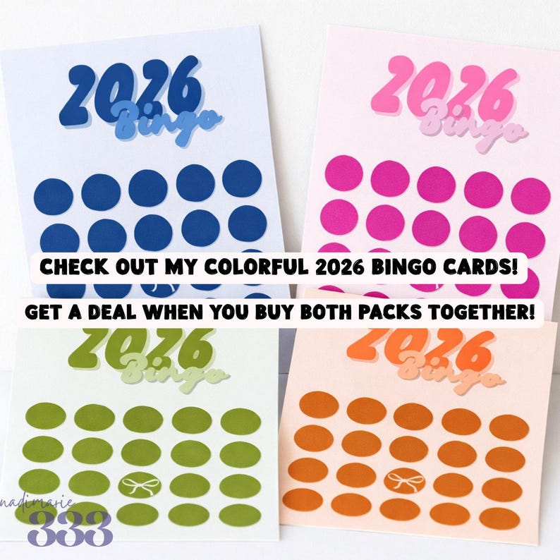 2026 Bingo Cards Printable, Minimalist New Year Bingo Game, Black ...