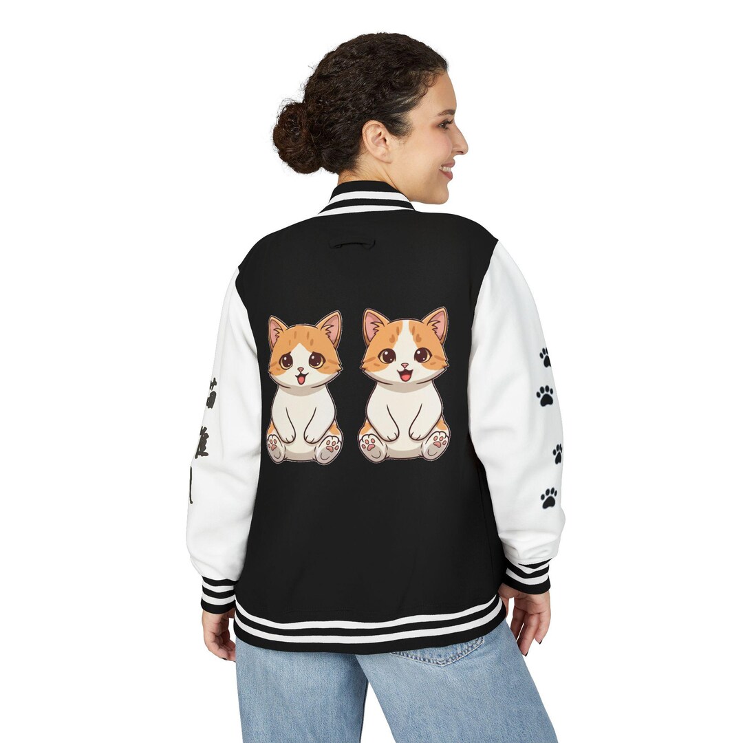 Two Cats Stadium Jumper Letterman Jacket | Cat Baseball Style - Etsy