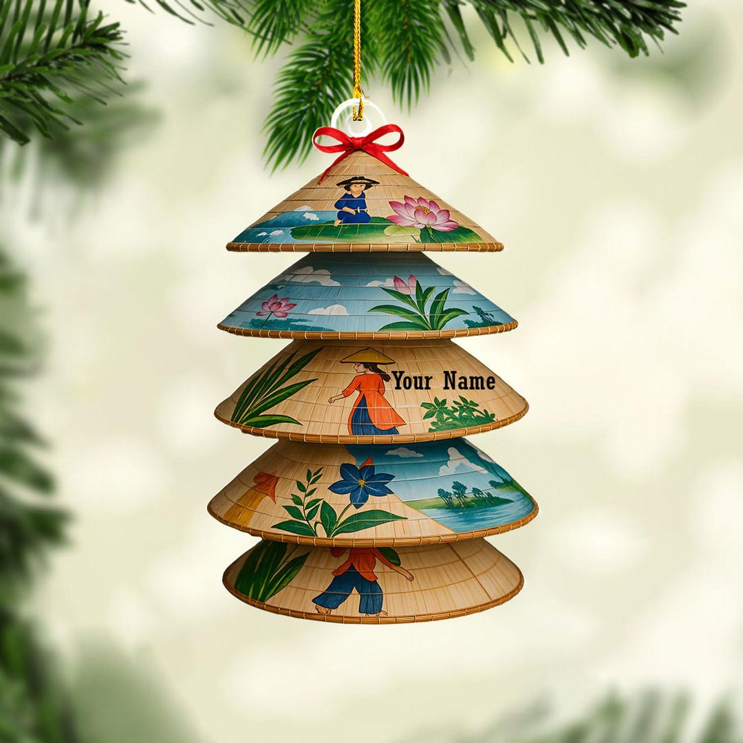Custom Vietnamese Non La Ornament, Personalized Conical Hat Christmas ...