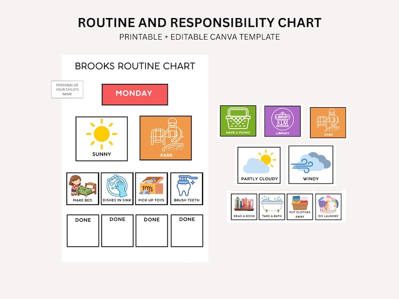 Kids Routine & Responsibility Chart. Printable Chore Chart + Editable ...