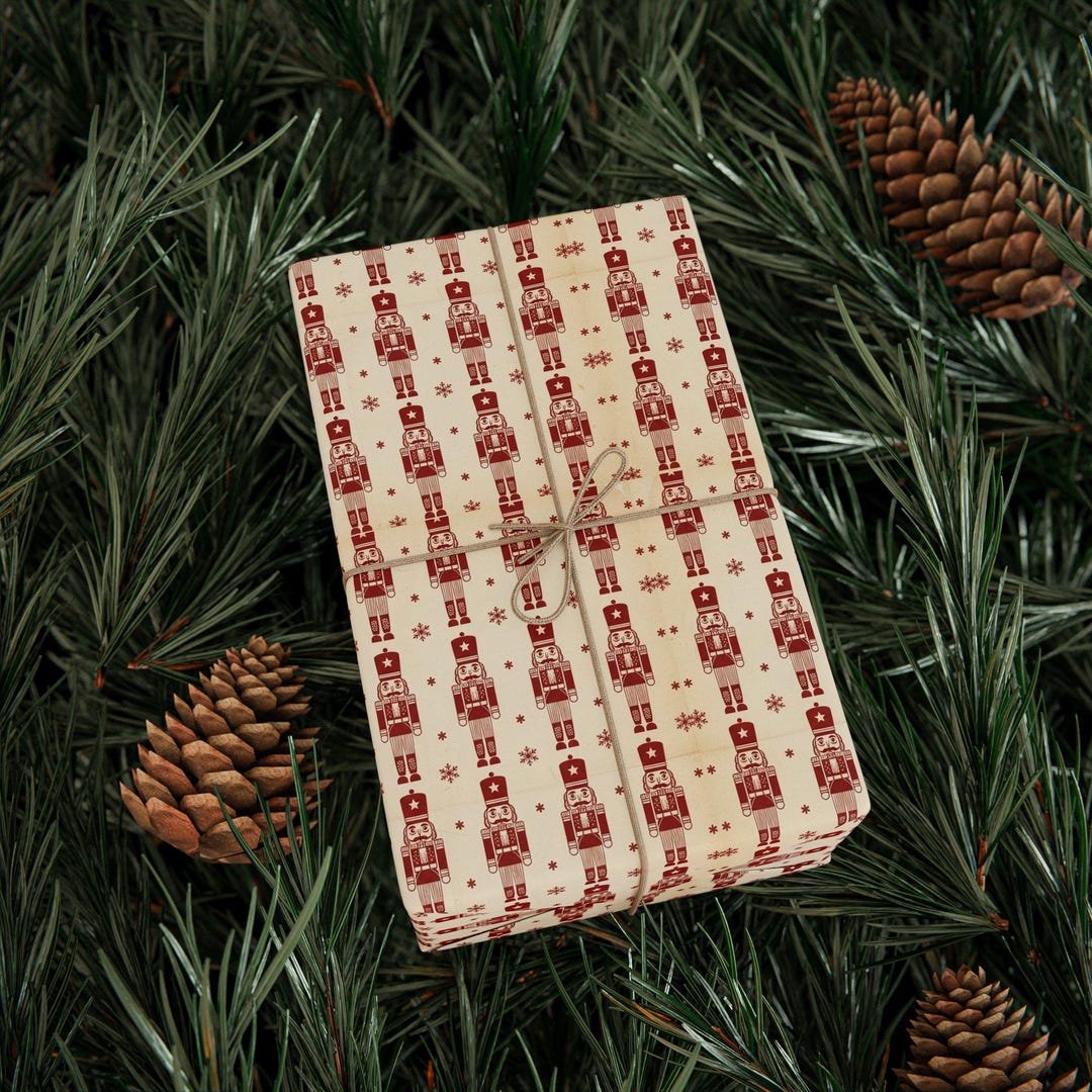 Nutcracker Pattern Wrapping Paper | Cream Red Holiday Wrapping Paper ...