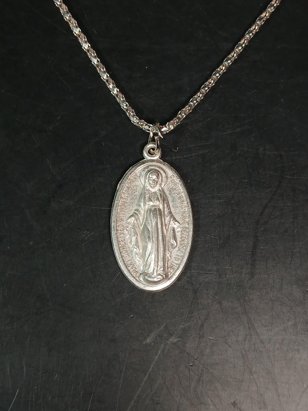 Mary Conceived Without Sin Silver Tone Necklace ~20" - Etsy