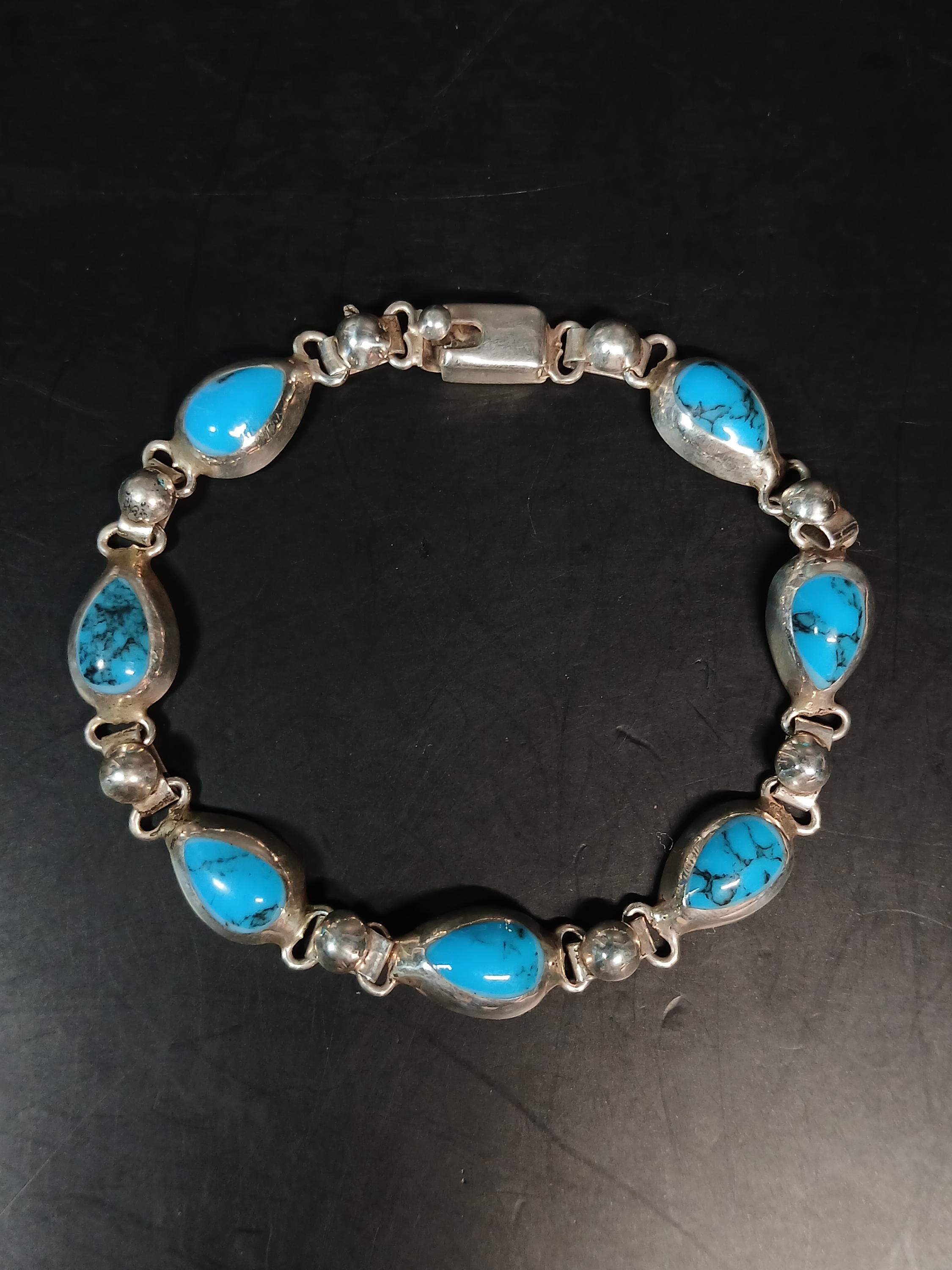 Taxco Sterling Silver 925 Mexican Dyed Howlite Teardrop Bracelet 7in ...