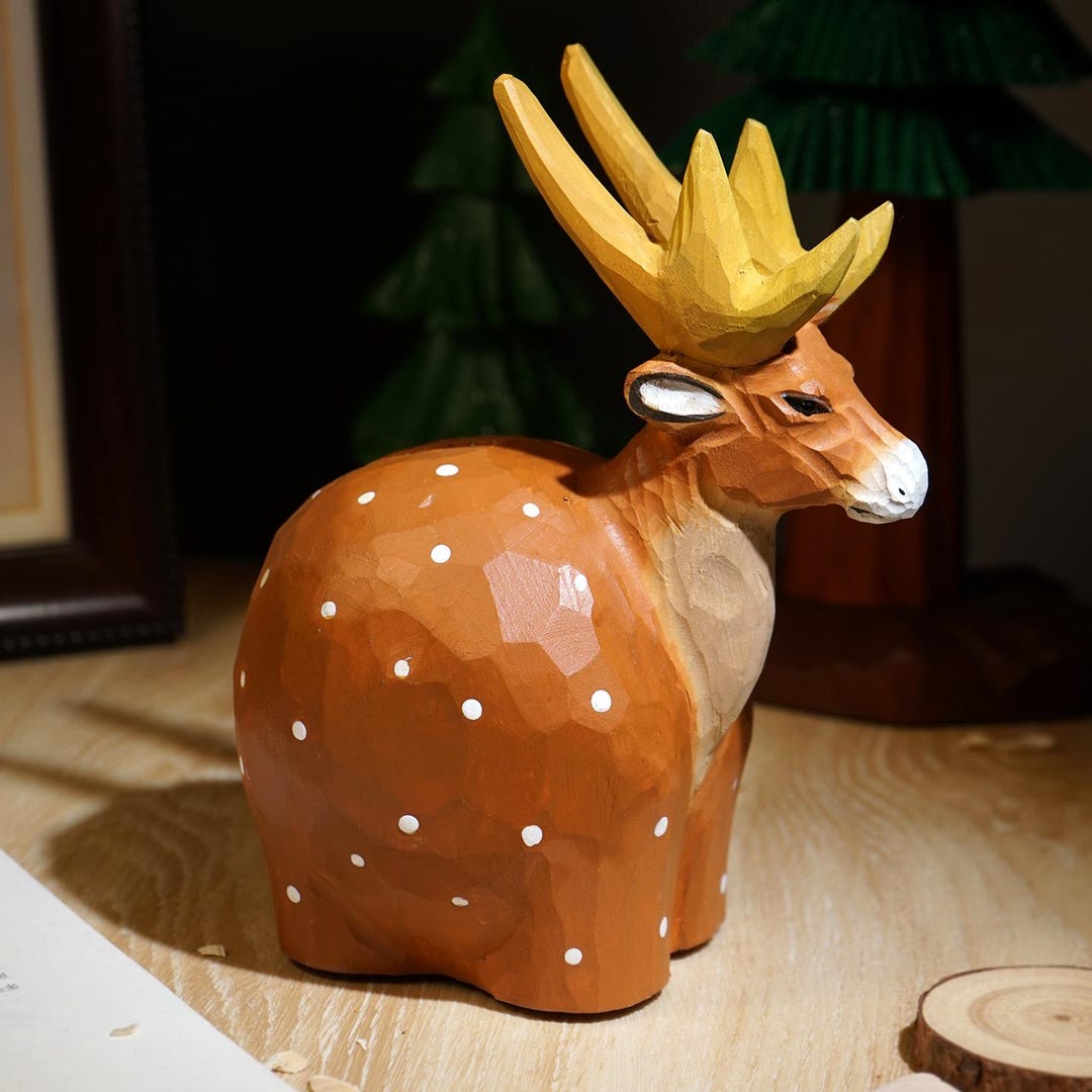 Hand-carved Wooden Deer Coin Bank, Cute Antler Woodland Animal Money ...