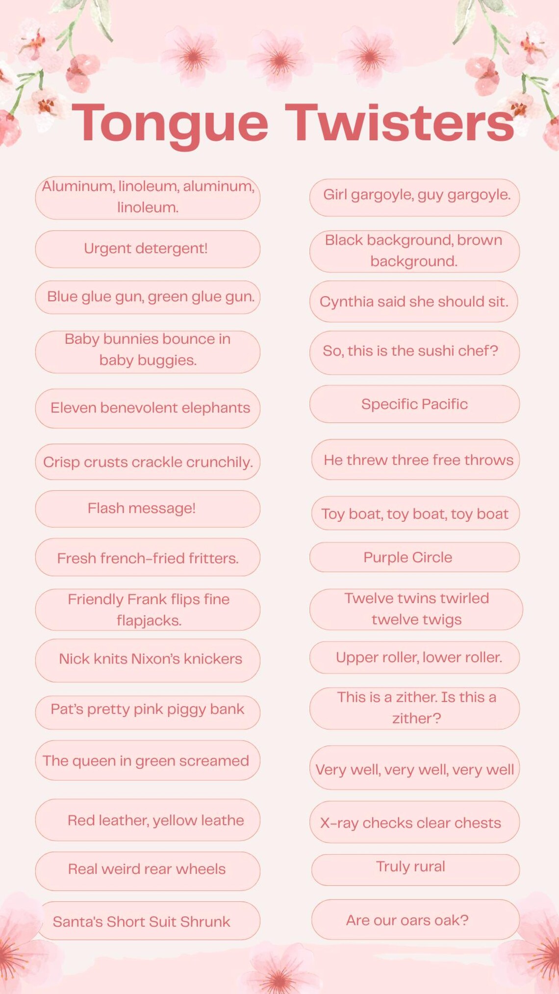30 Cherry Blossom Challenging Tongue Twisters - Etsy