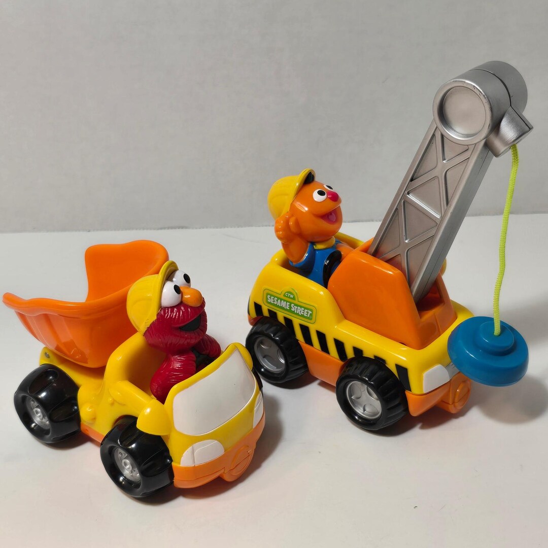 Sesame Street Construction Crane Dump Truck Vtg Vehicle Elmo Ernie Toy ...