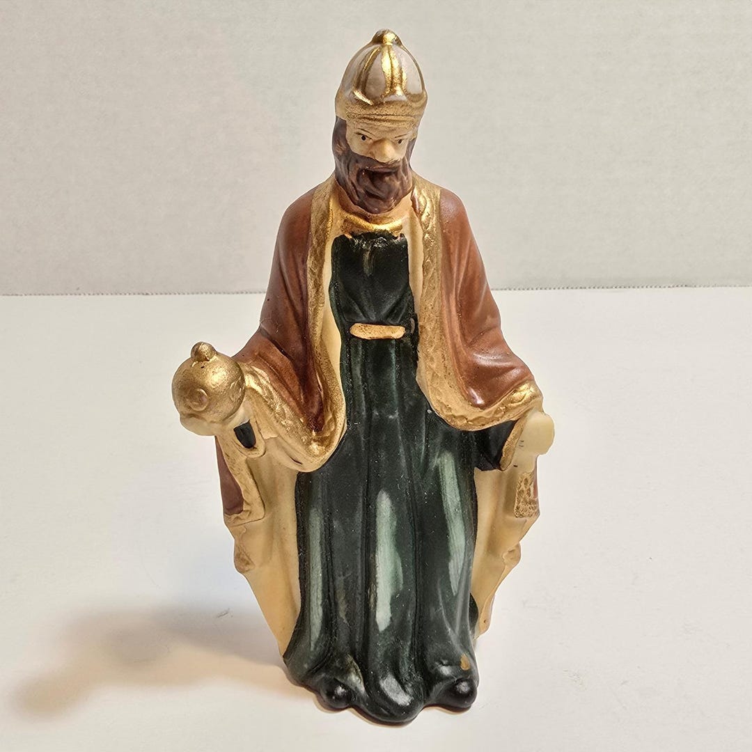 Vintage Nativity Wise Man King Figurine Holding Orb Gold Robe - Etsy