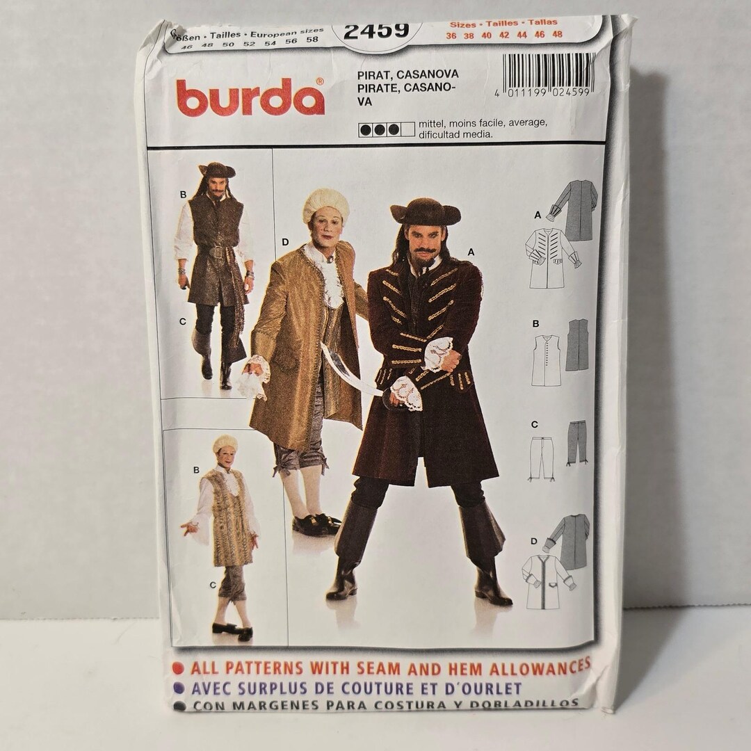 Burda 2459 Uncut Pirate Casanova Costume Sewing Pattern Cosplay ...