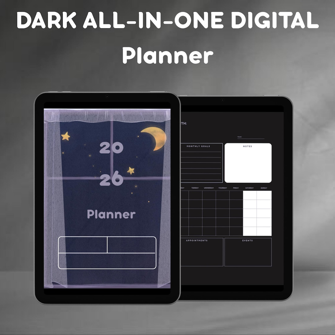 Cute 2026 All-in-one Dark Academia Digital Planner: Dark Mode Planner ...