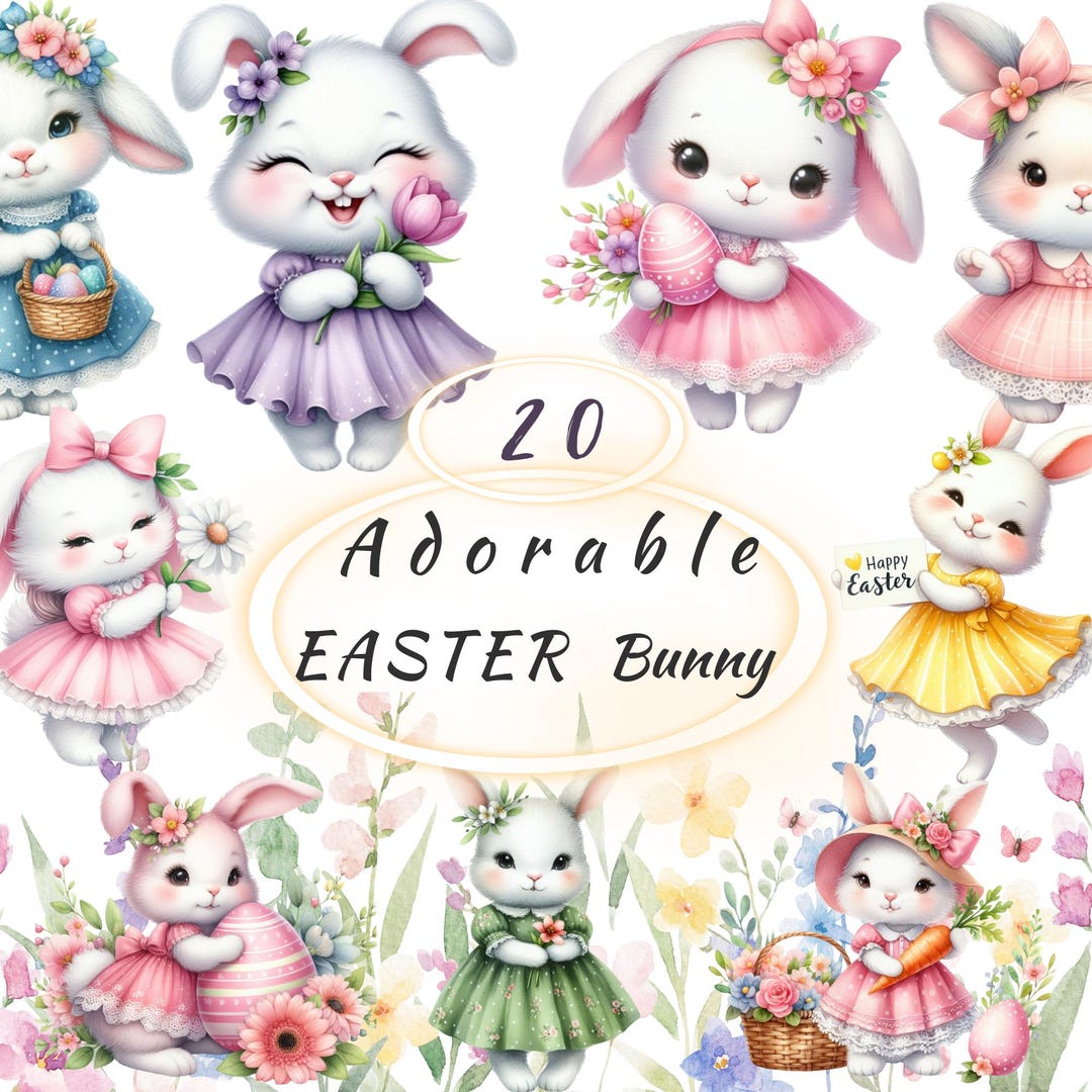 Watercolor Easter Bunny Clipart Bundle, PNG Images (commercial Use) - Etsy