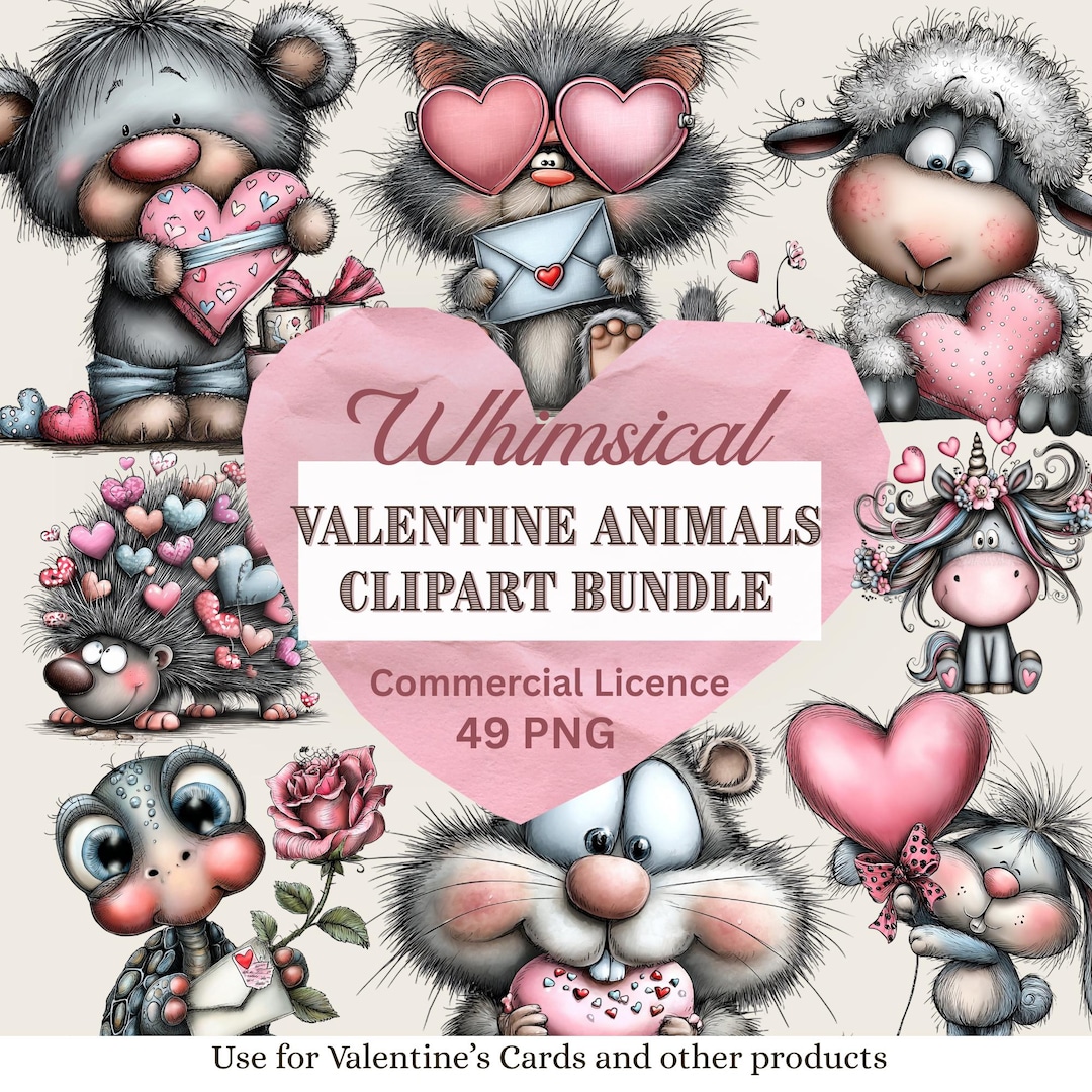 Valentine Animals Clipart Bundle | Whimsical Love Romance Characters ...