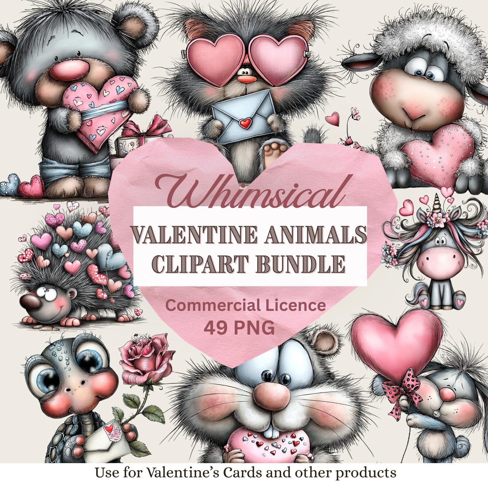 Valentine Animals Clipart Bundle | Whimsical Love Romance Characters ...