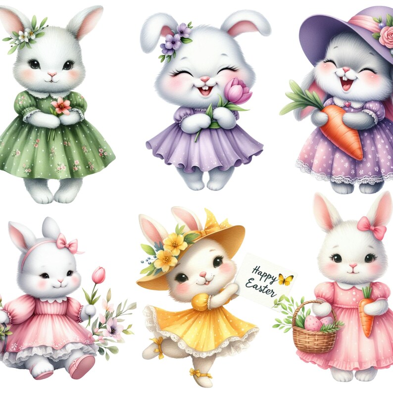 Watercolor Easter Bunny Clipart Bundle, PNG Images (commercial Use) - Etsy